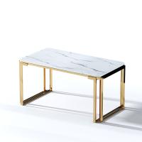 China Rectanagle Marble Stick Top SS Dining Table White Color Mirror Gold Leg for sale