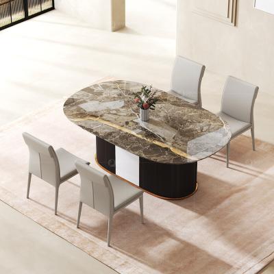 China Contemporary Oval SS Dining Table With Marble Table Top Kitchen Furniture for sale
