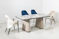 China Artificial Marble Rectangle top SS Dining Tables Two Stone Legs Support is stable for Home Furniture for sale