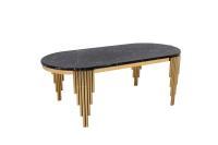 China 2.0 meter Oval Black Tempere Glass top SS Dining Tables Stainless steel Mirror Gold Leg For Wedding Furniture for sale