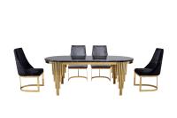 China 2.0 meter Oval Black Tempere Glass top SS Dining Tables Stainless steel Mirror Gold Leg For Wedding Furniture for sale