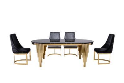 China 2.0 meter Oval Black Tempere Glass top SS Dining Tables Stainless steel Mirror Gold Leg For Wedding Furniture for sale