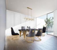 China 2.0 meter Oval Black Tempere Glass top SS Dining Tables Stainless steel Mirror Gold Leg For Wedding Furniture for sale