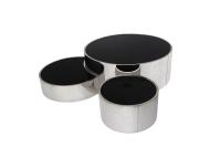 China Black Glass Top SS Coffee Table With three swivel coffee tableset for Luxury Living room Furniture for sale