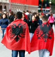 China Knitted Polyester Albania Flag 90x150cm Outdoor Canvas Header With Grommets for sale