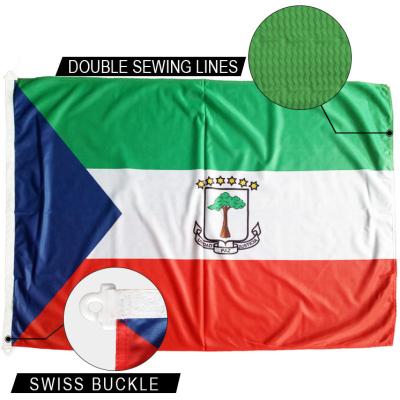 China 5x8' Equatorial Guinea Flag Knitted Polyester Rope And Swiss Buckle Customized for sale