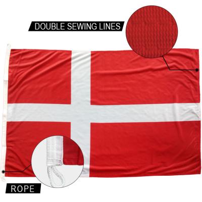 China 3x5' Denmark National Flag Knitted Polyester Rope and loops Customized indoor outdoor for sale