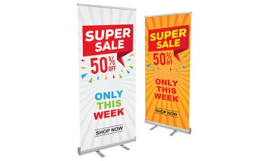 China Custom Printed Retractable Roll Up Banner Stand Portable Exhibition Display 80x200cm 120x200cm Aluminum for sale