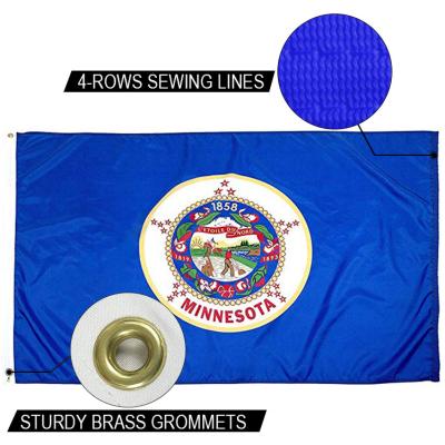 China State of Minnesota Flag 3x5 Ft with Heavy Duty Canvas Heading and Brass Grommets - Nylon 66 Material for sale