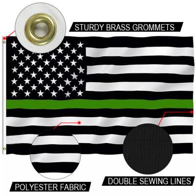 China 3 X 5' Thin Green Line Flag Knitted Polyester Single Reverse Outdoor Canvas Header for sale