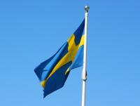 China Sweden Flag Silk Screen Printing CMYK Color Knitted Polyester for sale
