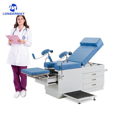 China 2 Function Medical Obstetric Exam Couch Manual Hospital Delivery Operation Gynaecological Table With Cabinet for sale