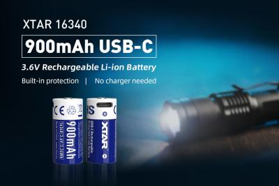 China 900mAh Rechargeable CR123A 16340 Li Ion Battery USB C Charging For Smart Home for sale