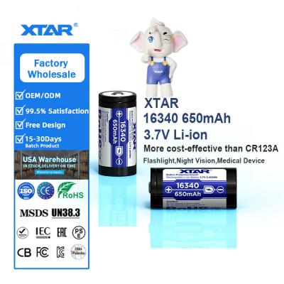 China 16340 Audio Lithium Battery 650mAh 800+  Cycles Li Ion Battery 650mAh for sale