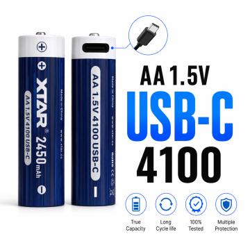China USB-C Rechargeable AA Batteries with 4100mWh Capacity and 1200 Cycles for High-Demand Applications for sale