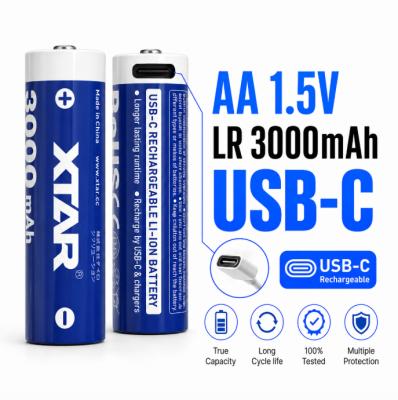 China USB-C Rechargeable AA Batteries with 3000mAh Capacity and 1200+ Cycles for High-Demand Commercial Use for sale