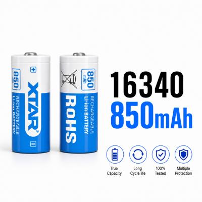 China XTAR 16340 850mAh Audio Battery with 2.5A Continuous Discharge and 800+ Recharge Cycles for OEM Applications for sale