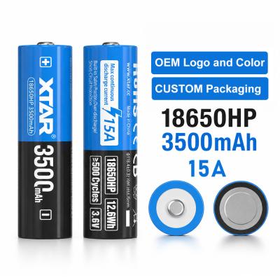 China Battery Original OEM ODM Custom Cable Logo 18650 High Power 15A Discharge 3500mAh 3.6V Lithium Ion Battery Cell for sale