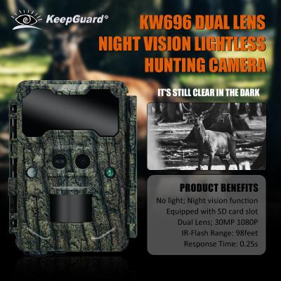 China Keepguard KW696 Dual-Lens 30MP No-Glow Trail Camera 1080p Night Vision 512G Outdoor Wildlife Hunting Camera for sale