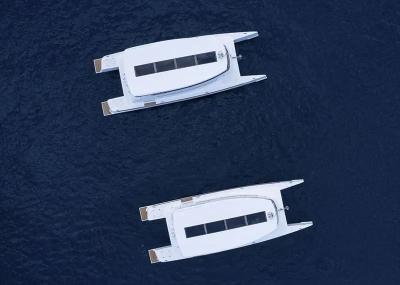 China Corrosion Resistant FRP Electric Ferry Catamaran 14M Panoramic Window Passenger Ship for sale