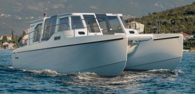 China Neuland 37 CE-B certified motor catamaran with fiberglass construction and 11.5 m length for sale
