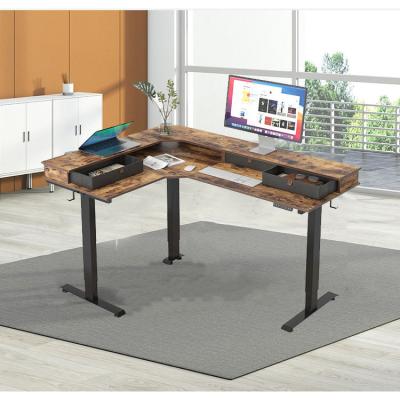 China Ultra-Strong Triple Motor Standing Corner Desk L Shaped Height Adjustable Table for sale