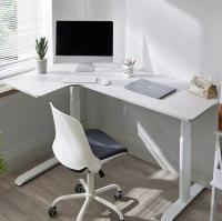 China Rustic Brown L Shape Stand Up Desk for Gaming and Work Electric Height Adjustable for sale