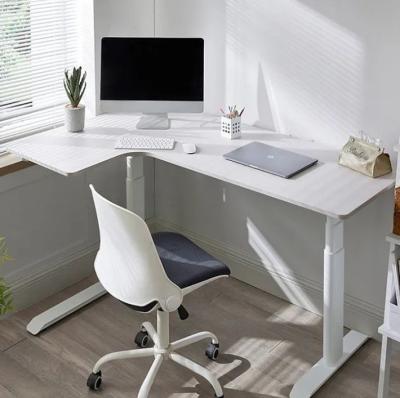 China Rustic Brown L Shape Stand Up Desk for Gaming and Work Electric Height Adjustable for sale