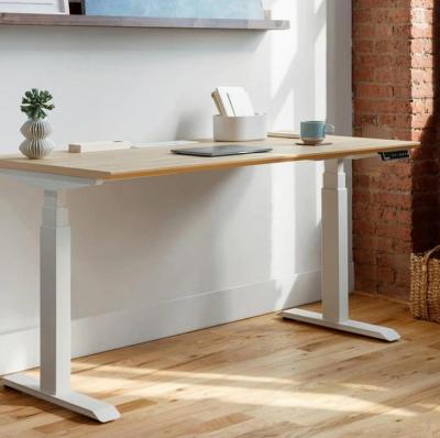 China Office Dual Motor Electric Sit Stand Desk with Wood Grain Finish and Adjustable Height for sale