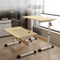 China Frame Color White Custom Mechanical Wooden Manual Sit Standing Desk Height Adjustable for sale
