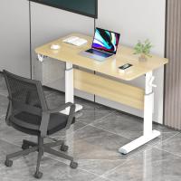 China Luxury SPCC Steel Frame Manual Height Adjustable Brown White Wooden Desk for School for sale