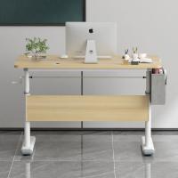 China Luxury SPCC Steel Frame Manual Height Adjustable Brown White Wooden Desk for School for sale