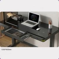China White Glass Top Electric Height Adjustable Gaming Desk with Wooden Lifting Coffee Table for sale