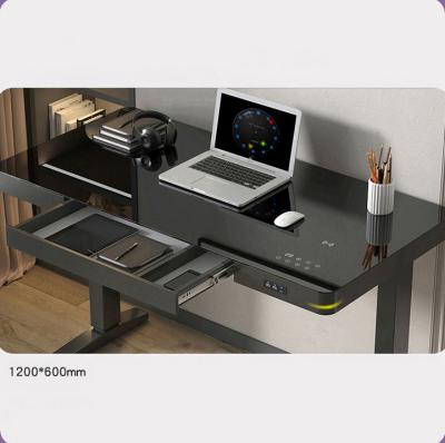 China White Glass Top Electric Height Adjustable Gaming Desk with Wooden Lifting Coffee Table for sale