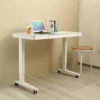 China White Glass Top Electric Height Adjustable Gaming Desk with Wooden Lifting Coffee Table for sale
