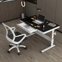 China Commercial Furniture Electric Height Adjustable Glass Computer Desk with Storage for sale