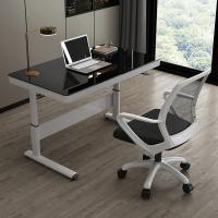 China Commercial Furniture Electric Height Adjustable Glass Computer Desk with Storage for sale