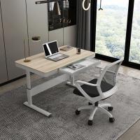 China Commercial Furniture Electric Height Adjustable Glass Computer Desk with Storage for sale