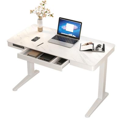 China Electric Height Adjustable White and Black Wooden Office Desk for Executive Directors for sale