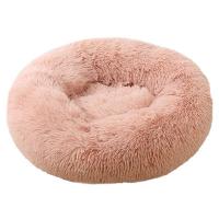 China Round Soft Plush Fluffy Donut Cat Bed Washable Portable Dog House Velvet Mats for sale
