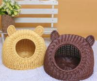 China Handmade Woven Dog Cave House Rattan Pet Bed Nest Indoor Cute Cat Bed Cave for sale