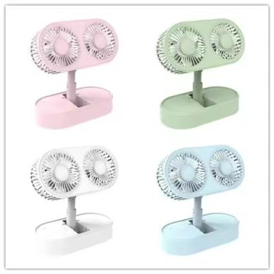 China Summer Mini Silent Desktop Small Dual Motor USB Foldable Air Cooling 3 Gear Speeds Standing Portable Fan for Home Work Office for sale