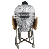 China KIMSTONE Kamado-style Grill 21 Inch Black and White Floral Glaze Folding Side Shelves Durable and Reliable for sale