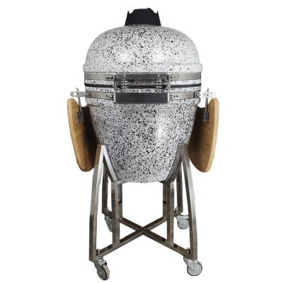 China KIMSTONE Kamado-style Grill 21 Inch Black and White Floral Glaze Folding Side Shelves Durable and Reliable for sale