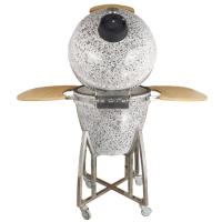 China KIMSTONE Kamado-style Grill 21 Inch Black and White Floral Glaze Folding Side Shelves Durable and Reliable for sale