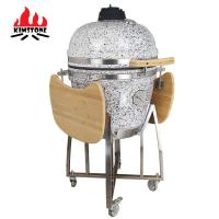 China KIMSTONE Kamado-style Grill 21 Inch Black and White Floral Glaze Folding Side Shelves Durable and Reliable for sale