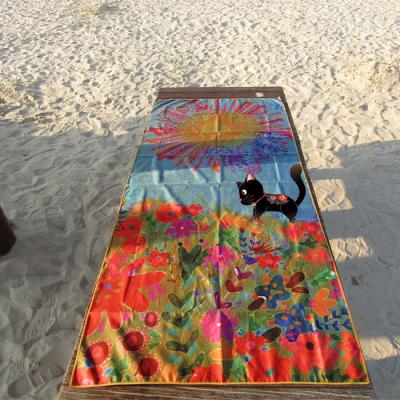 China Custom Print Microfibre Suede Towel Sand free Beach Towel Quick Dry With Bag for sale