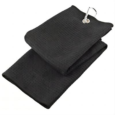 China 2026 Custom High-Weight Microfiber Pineapple Grid Microfibwer Golf Towel Triple Fold Embroidered Wiping Rod Ball Solid Color Sports for sale