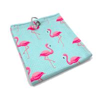 China Silk Printed Microfiber Waffle Golf Towel With Grommet And Hook for sale