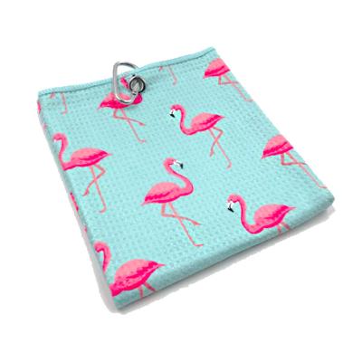China Silk Printed Microfiber Waffle Golf Towel With Grommet And Hook for sale